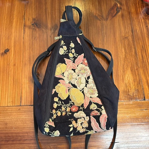 Danny K | Bags | Danny K Black Suede And Floral Fabric Backpack | Poshmark